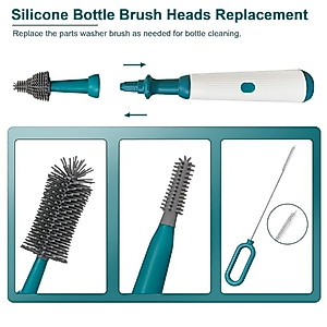 WHNL Electric Bottle Brush Set, 360°Automatic Bottle Cleaner Brush with 3 Sizes Replaceable Silicone Bottle Brush and Straw Cleaner Brush,Extension Handle for Long Bottles.IPX65& Rechargeable (Green)