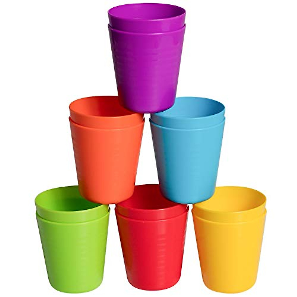 Klickpick Home - Set of 12 Kids Plastic Cups - 8 oz Children Drinking Cups Tumblers Reusable - Dishwasher Safe - BPA-Free Cups for Kids & Toddlers Bright Colored - Unbreakable Toddler Cups