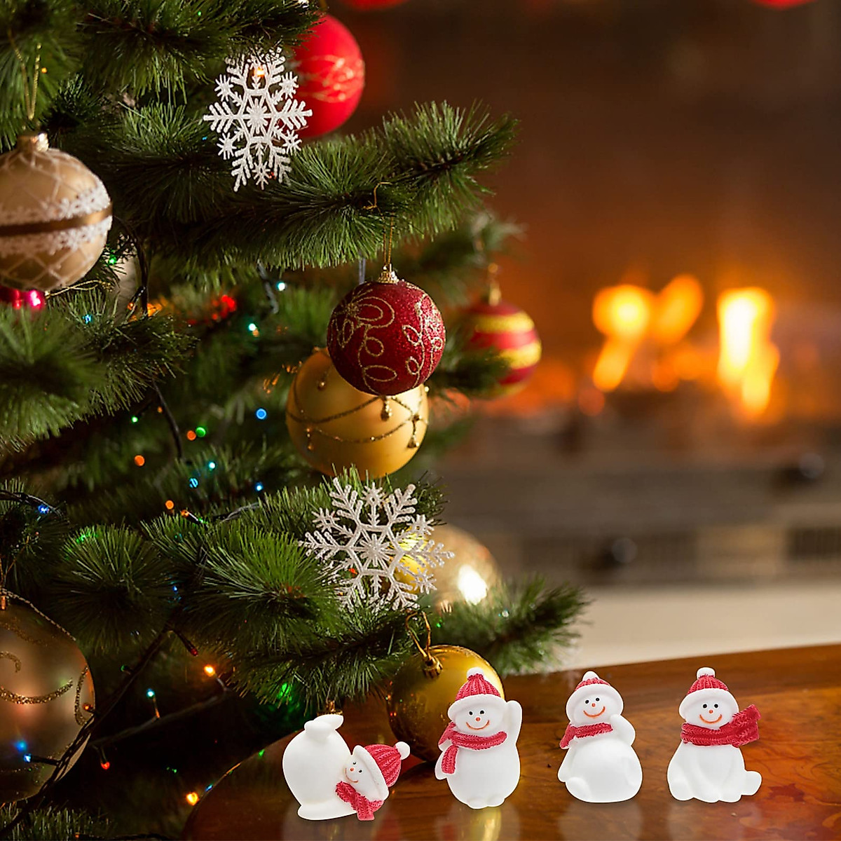 NOLITOY Micro Winter Landscape Ornaments Mini Resin Snowman Statue 4pcs Dollhouse Garden Fairy Yard Sculpture Decoration Random Style