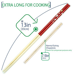 Tanaka Hashi Cooking Chopsticks Long Japanese - Made in Japan,Bamboo Wood Saibashi Cooking Chopsticks - 13in - Red,13x0.31