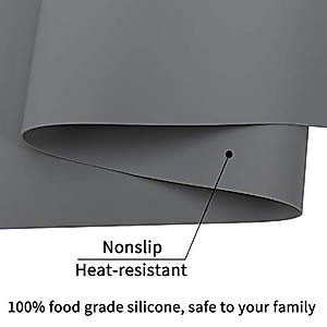 Extra Large Silicone Table Mat, Genuine Food-Grade Silicone Mat for Crafts Kids Dinner Placemat Desk Countertop Waterproof Protector Heat Insulation Kitchen Pastry Rolling Dough Pad (Dark Gray)