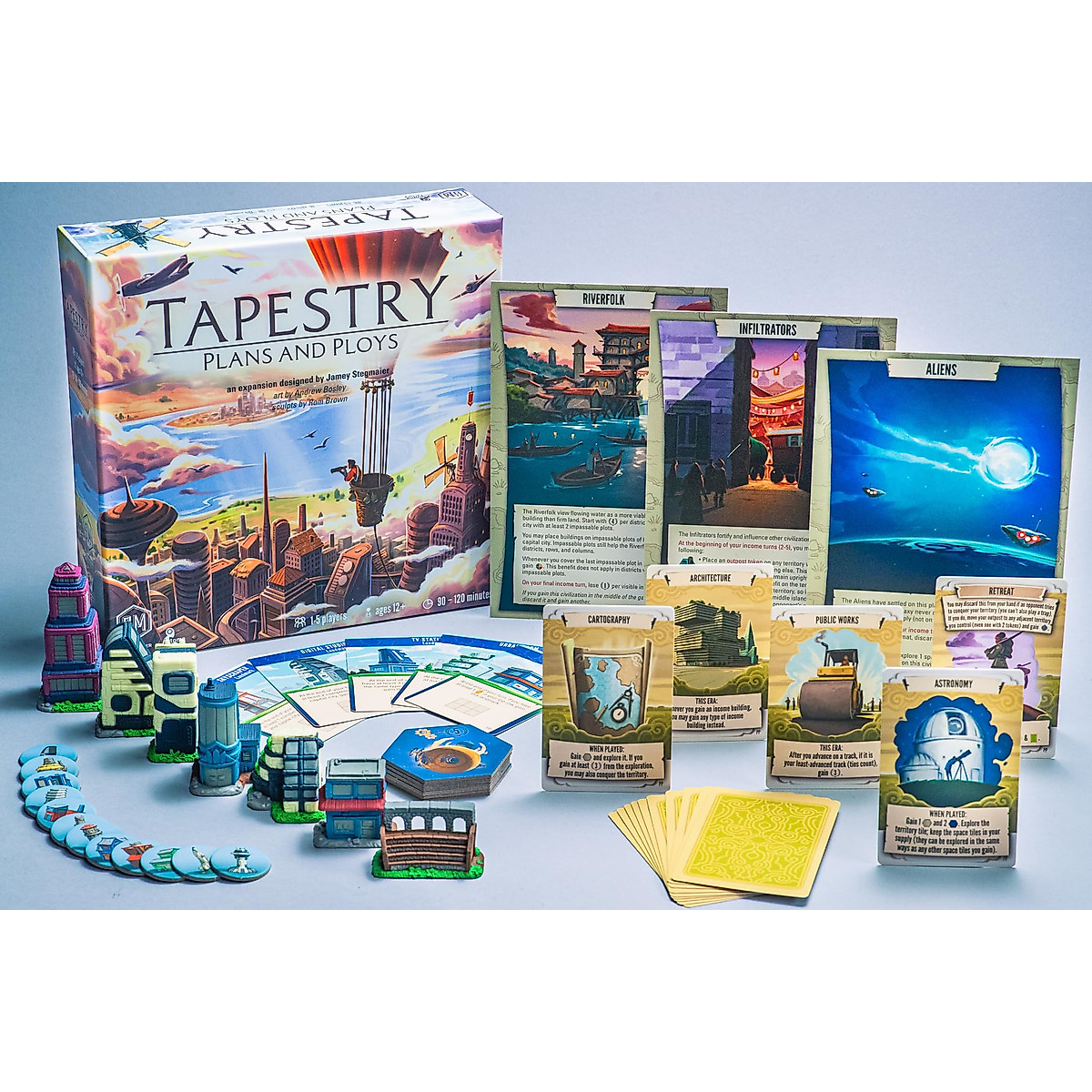Stonemaier Games: Tapestry: Plans & Ploys Expansion | Add to Tapestry (Base Game) | New Civilizations, New Achievements, and New Landmarks | Ages 14+, 1-5 Players, 120 Mins