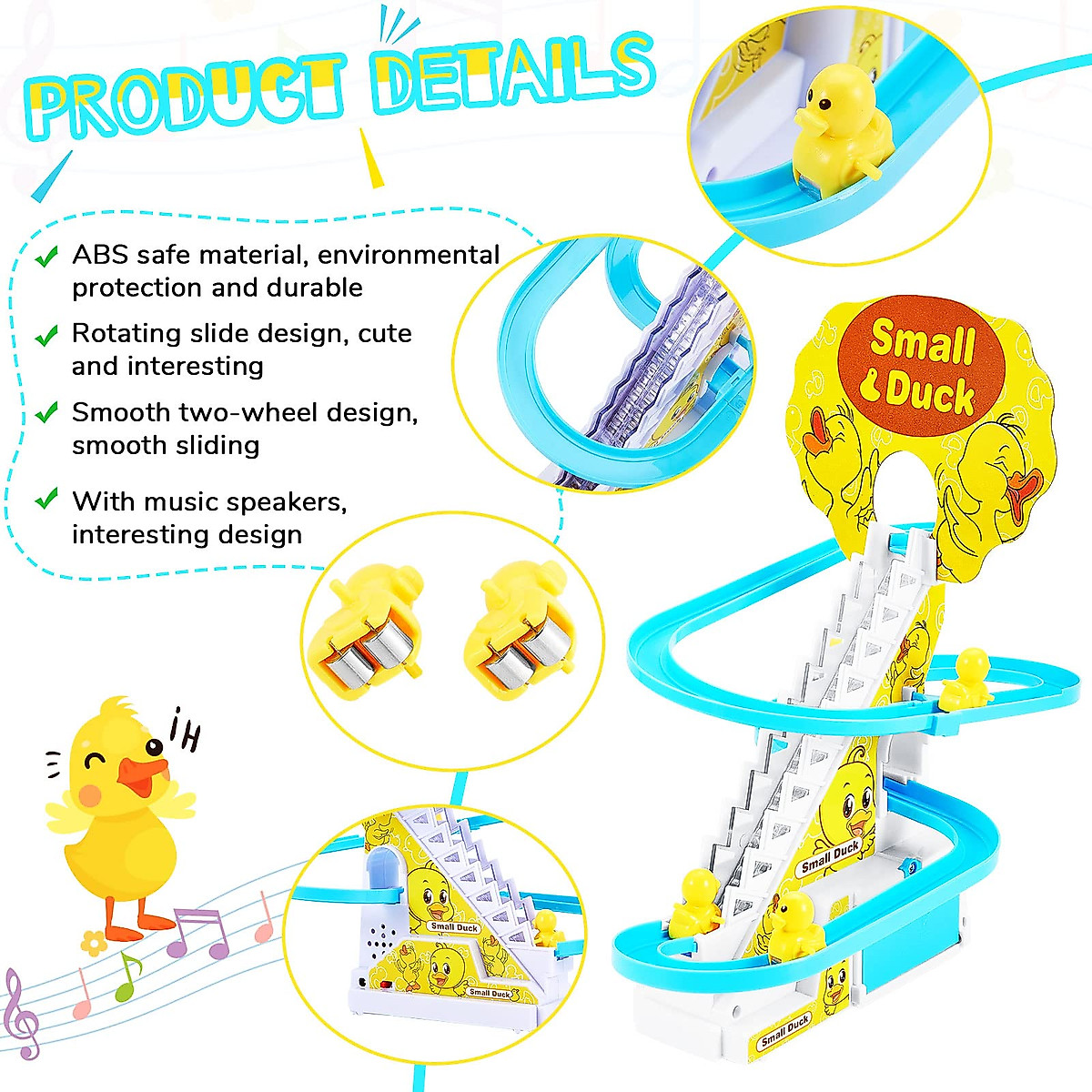 HyDren Climb Stairs Toy Roller Coaster Toy for Halloween Christmas Electric Toys Track Slide Stairs Indoor Toy with LED Flashing Lights (Duck)