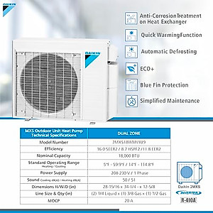 Daikin 2-Zone (2MXS18W) Ductless Mini-Split A/C Heat Pump System w/Maxwell 16 ft. Installation Kit and Wall Mounting Bracket (9K+9K)