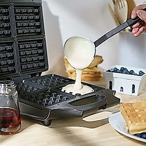 BELLA 4 Slice Non-Stick Belgian Waffle Maker, Fluffy Restaurant-Style Waffles in Under 6 Minutes, Quickly Makes 4 Large 4” x 4.5” & 1.2” Thick Waffles, Easily Wipe and Clean, Stainless Steel/Black