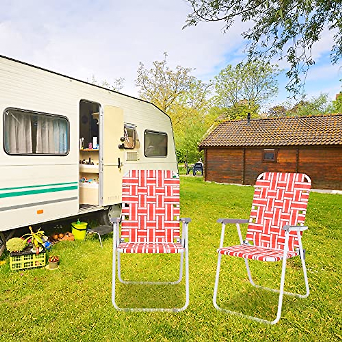 Guangshuohui Set of 2 Patio Lawn Webbed Folding Chairs, Outdoor Beach Chair Portable Camping Chair, Webbed Folding Chair for Yard, Garden (Red & White)