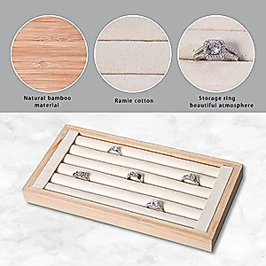 Kanwoder Bamboo Ring Holder,Ring Display Stand,Jewelry Organizer Stand for Rings Earrings Selling（Beige）