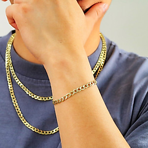 Nuragold 10k Yellow Gold 5.5mm Cuban Curb Link Chain Bracelet, Mens Womens Jewelry 7" 7.5" 8" 8.5" 9"