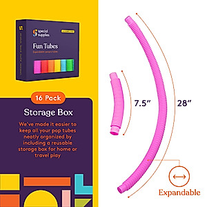 Special Supplies Fun Pull and Stretch Tubes for Kids - Pop, Bend, Build, and Connect Toy, Provide Tactile and Auditory Sensory Play, Colorful, Heavy-Duty Plastic (16-Pack Primary Colors)