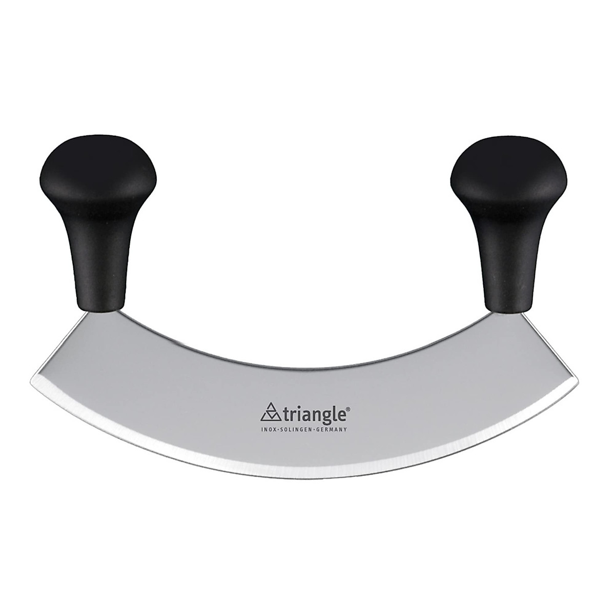 triangle Mincing Knife - 9” Tempered Stainless Steel Curved Blade - Mezzaluna Knife & Pizza Cutter - Anti-Slip, Ergonomic Handles - Made in Germany