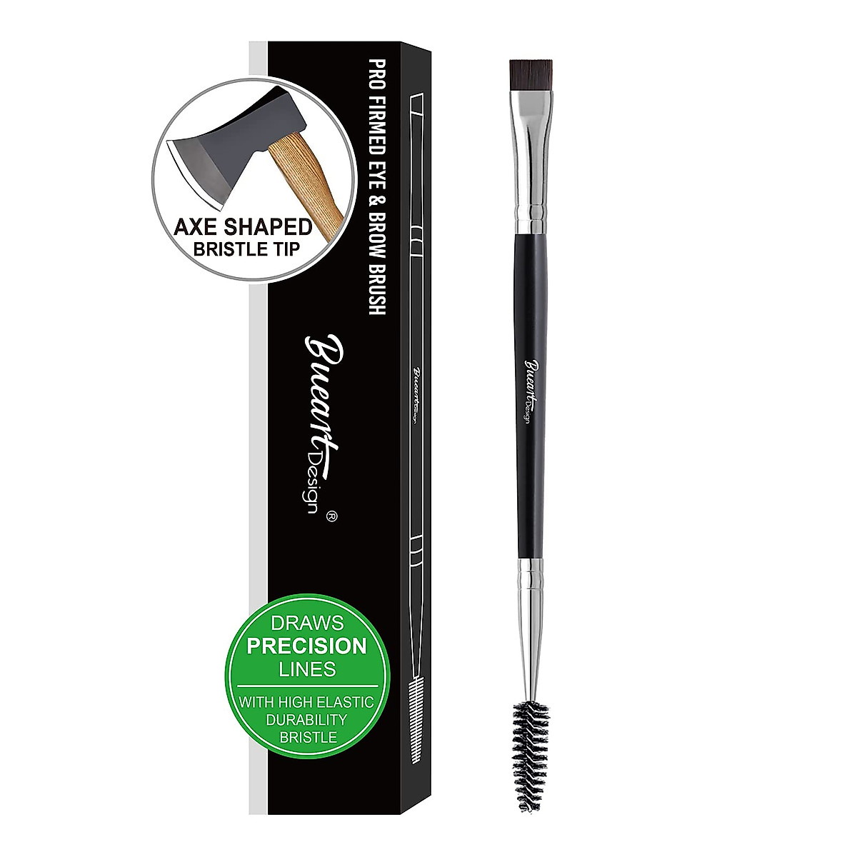 Bueart Design PRECISION Concealer brush for eyebrows Dual Ended Detail Flat Eyeliner definer Brow Brush with spoolies for eyebrow eyelash Spiral Brush Spoolie Mascara Brush