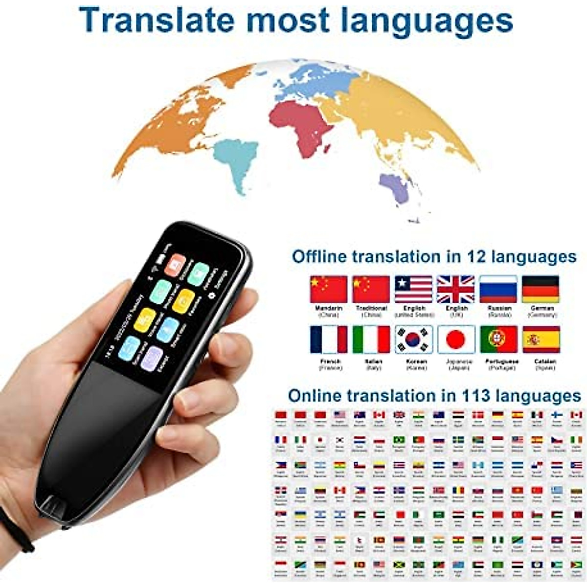 Reading Pen, 112 Language Translator Device Pen Reader for Dyslexia, Text to Speech Device Scanner Pen Translation Scanner Dictionary Pen for Travel Business Learning Meeting