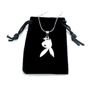 Ann Claridge Upside Down Playboy Bunny Necklace, on 18In Snake Chain, Pure 304 Stainless Steel, Playboy Chain Rabbit Tattoo Symbol Charm Pendant Necklace