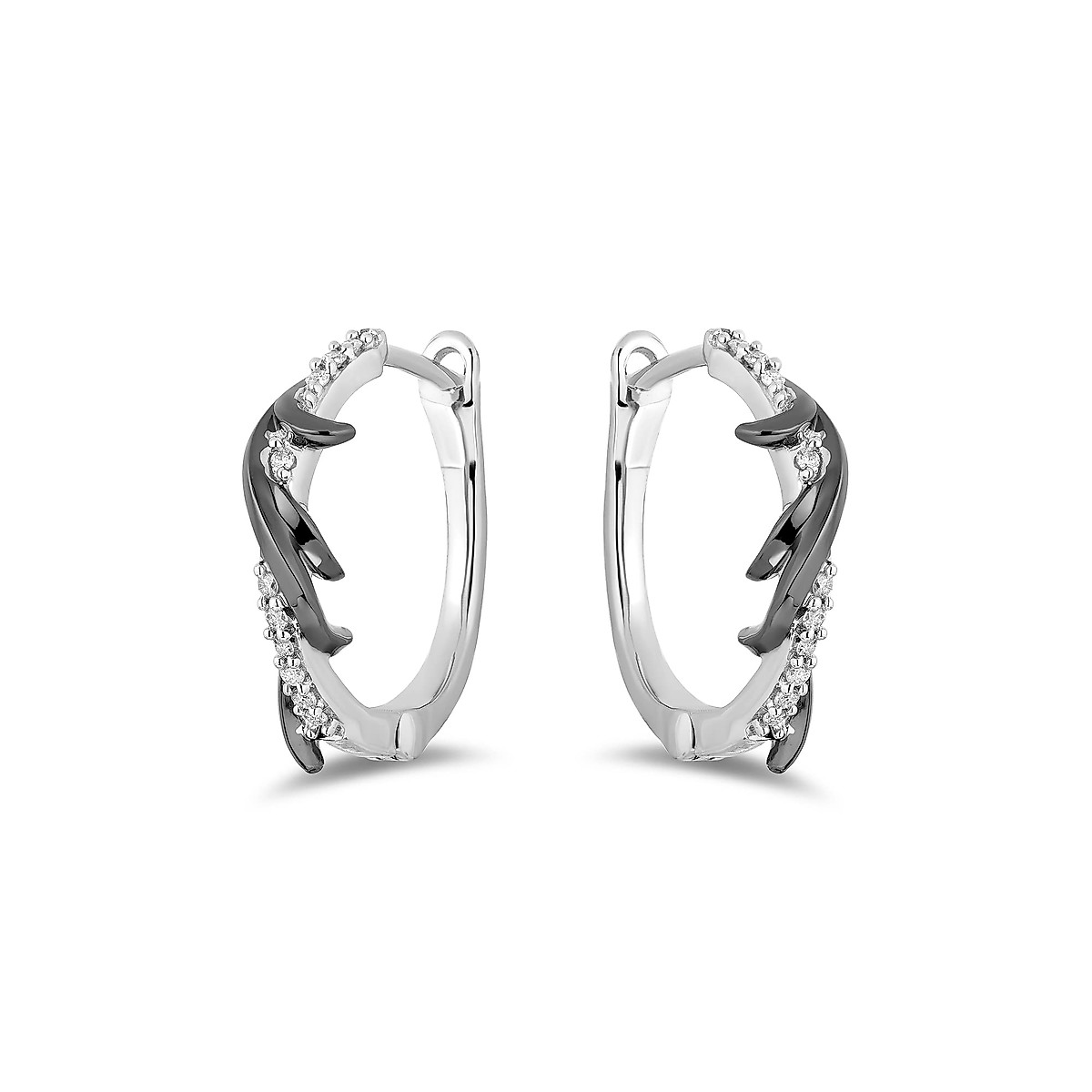 Jewelili Enchanted Disney Fine Jewelry Maleficent Diamond Earrings in Sterling with Black Rhodium and Diamonds 1/10 CTTW