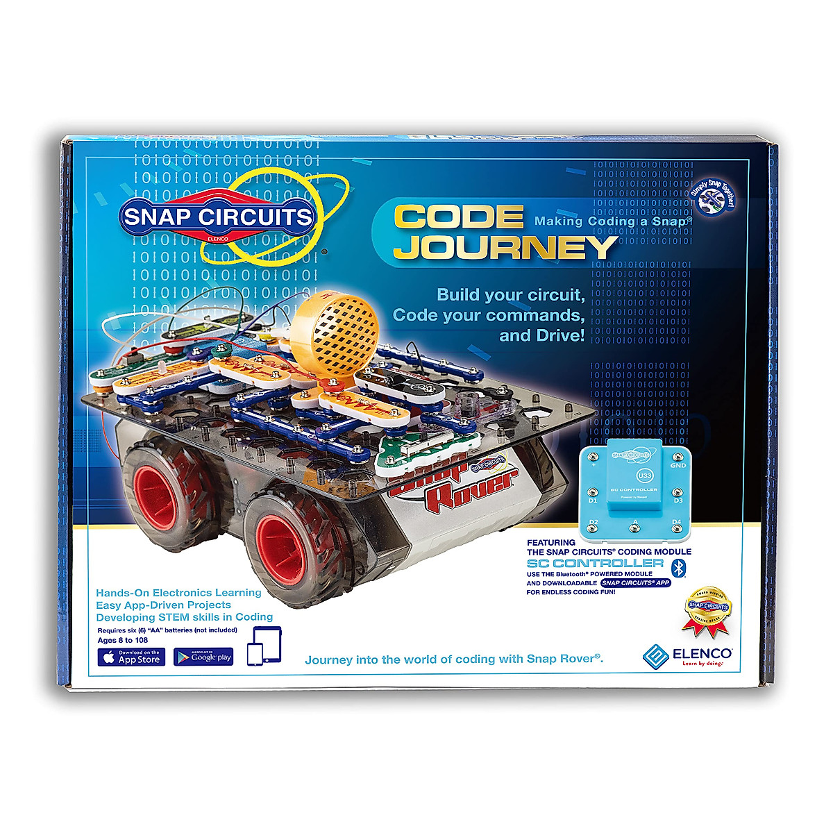 Snap Circuits Code Journey, Build Your Circuit, Code Your Commands, and Drive, Bluetooth Controlled, STEM Building Toy for Ages 8 to 108