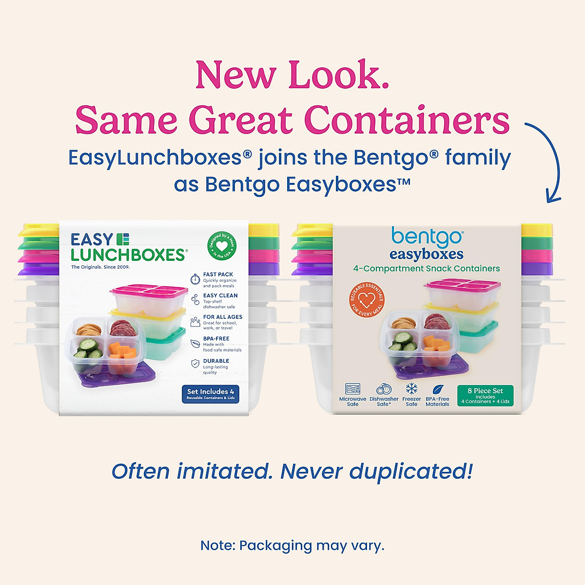 EasyLunchboxes® - Bento Snack Boxes - Reusable 4-Compartment Food Containers for School, Work and Travel, Set of 4, Brights