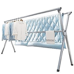 Vikaqi Clothes Drying Rack 95 Inches Folding Outdoor Indoor, Drying Rack Clothing Collapsible, Foldable Laundry Drying Rack, Heavy Duty Stainless Steel Clothesline, 20 Hooks 12 Clips