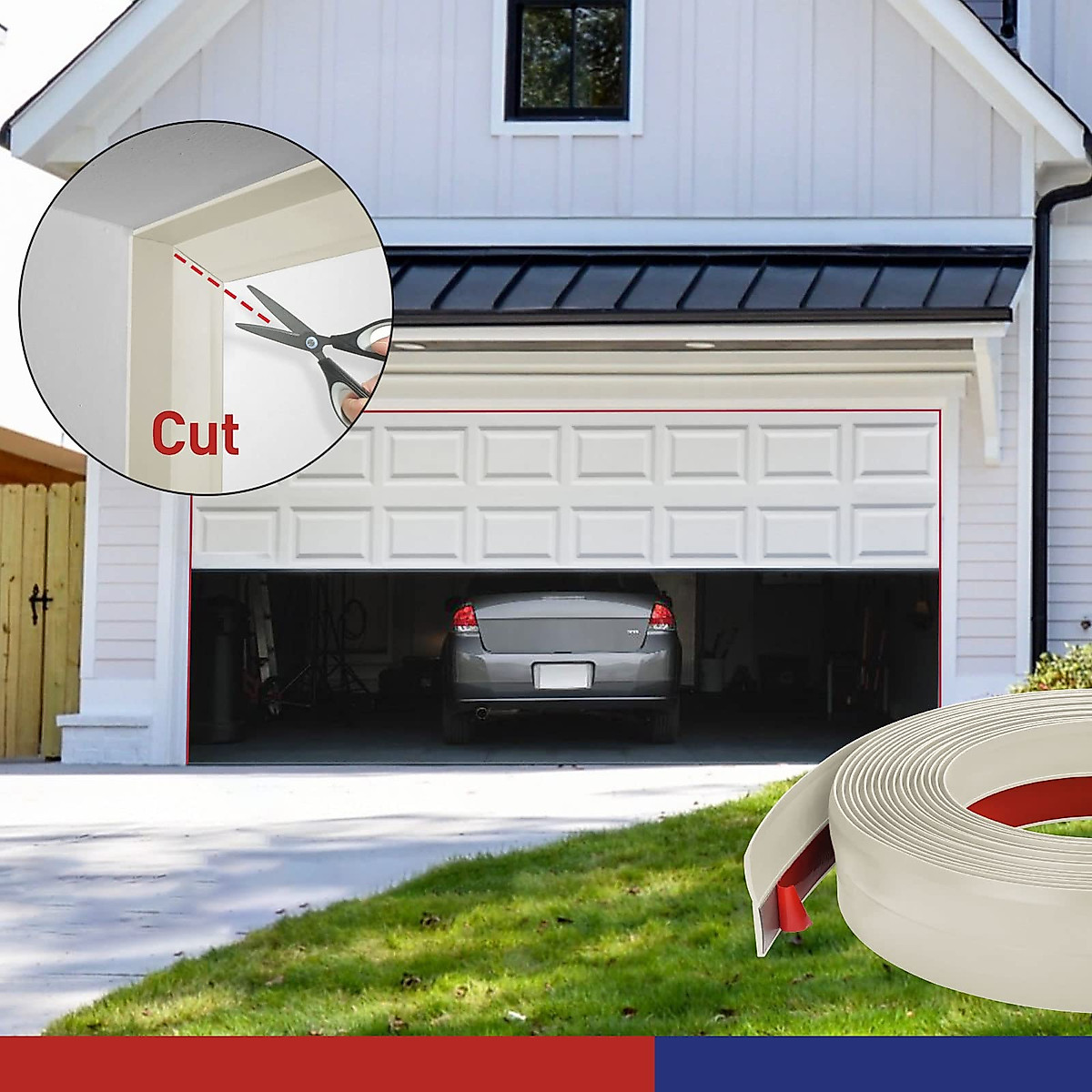 FOSLUOC Garage Door Seal Top and Sides Seal Strip Beige 34.4FT Rubber Weather Stripping Replacement Soft and Hard Composite, Weatherproofing Universal Sealing (Beige)