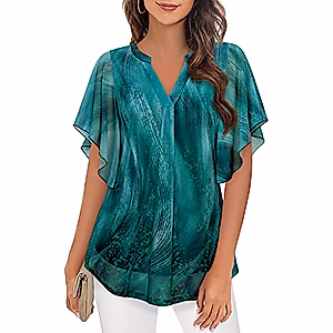 Timeson Blouses for Women Business Casual,long Tunic Tops to Wear with Leggings Short Sleeve Work Tops for Women Office Summer Loose Fitted No Iron Dressy Shirts Trendy Classy Swing Malachite Green XL