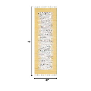 SAFAVIEH Montauk Collection Runner Rug - 2'3" x 8', Ivory & Yellow, Handmade Stripe Fringe Cotton, Ideal for High Traffic Areas in Living Room, Bedroom (MTK711Q)