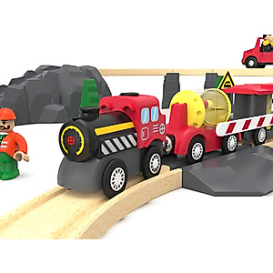 Z MAYABBO Wooden Train Track Accessories Battery Operated Locomotive Train, Magnetic Train Toy for Toddler Track Set, Powerful Engine Celebrates Train Fits All Major Brands Train Set
