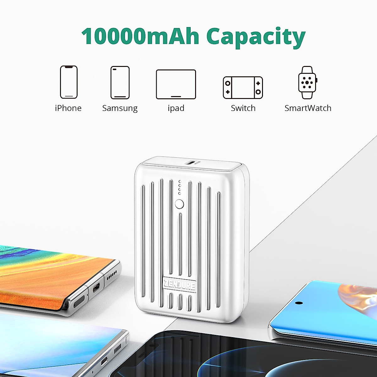 Zendure Portable Charger, 10,000mAh Power Bank 10K Mini Battery Pack PD 20W Power Delivery Quick Charge 3.0 USB C External Battery for iPhone 15 14 13 12 X Samsung S22 S21 Google iPad etc