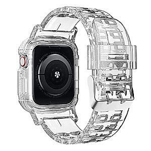 ShiningCare Clear Watch Bands Compatible for Apple Watch Band 45mm 44mm 42mm 41mm 40mm 38mm with Protective Bumper Case for iWatch Series 8 7 6 5 4 3 2 1 SE, Crystal Transparent Cute Jelly Watch Strap for Women and Men (Clear, 42/44/45mm)