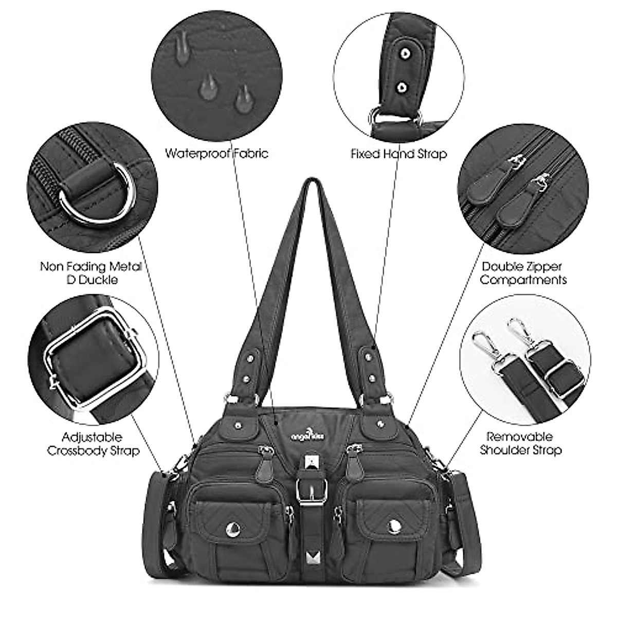 Angel Kiss Hobo Crossbody Purses for Women Shoulder Bag Multipocket Soft Hobo Purses Removable Strap Leather Handbags