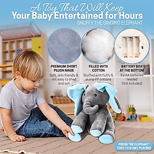 13MARCH Snuffy The Elephant - Musical Peek-a-Boo Elephant Toy - Interactive Stuffed Baby Animal with Moving Ears for Baby - Hide and Seek Fun - Elephant Plush Baby Toy