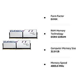G.SKILL Trident Z Royal Series (Intel XMP) DDR4 RAM 32GB (2x16GB) 4000MT/s CL18-22-22-42 1.40V Desktop Computer Memory UDIMM - Silver (F4-4000C18D-32GTRS)
