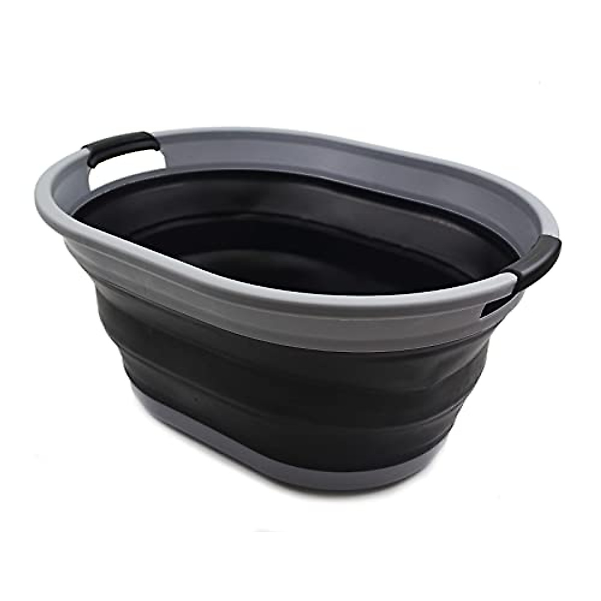 SAMMART 28L (7.4 gallon) Collapsible Plastic Laundry Basket-Oval Tub/Basket - Portable Washing Tub-Space Saving Laundry Hamper, Water capacity: 22L (5.8 gallon) (1, Dark Grey/Black)
