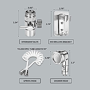 Sink Faucet Sprayer Attachment, 3 Modes Sink Sprayer Attachment for Faucet for Washing Hair, Kitchen Cleaning, Pets Bathing, Faucet Extender Set with Water Diversion Valve, Hole-Free Bracket, Silver