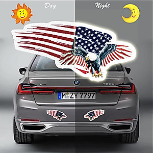 Reflective American Eagle Magnet for Car Waterproof Patriotic Waving USA Flag Magnetic for Auto Truck Vehicle – 10.78" x 5.6" for Military Memorial Day Patriots Veterans Day 4th of July
