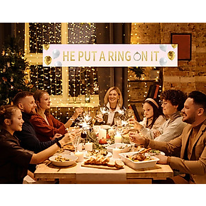 He Put a Ring on It Backdrop Banner Decorations, Large Rustic Wedding Engagement Party Lawn Sign Porch Sign, Bridal Shower Photo Booth Props for Indoor Outdoor (9.8x1.6ft)