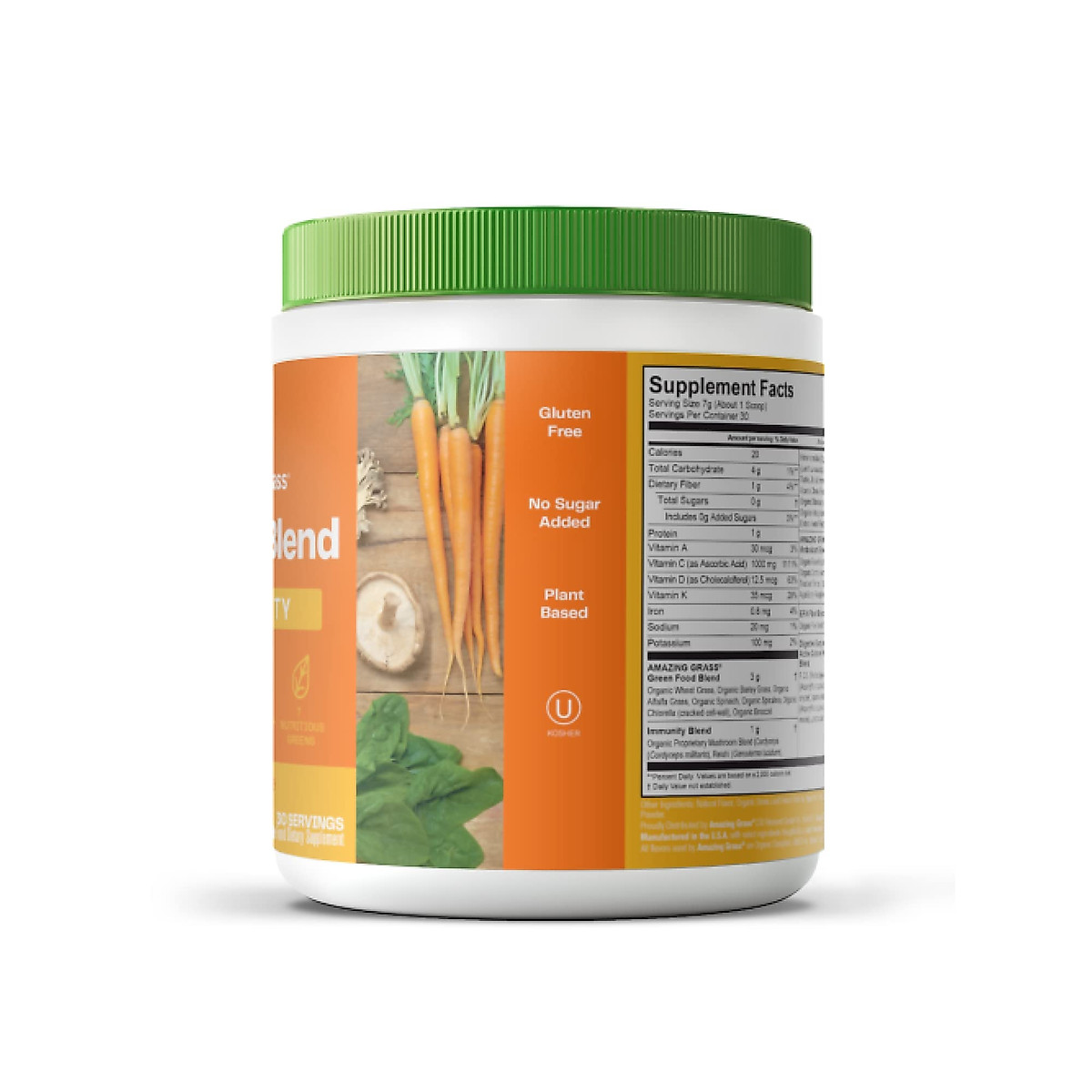 Amazing Grass Greens Superfood for Immune Support: Greens Powder with Organic Spirulina, Chlorella, Beet Root Powder, Digestive Enzymes & Probiotics, Tangerine, 30 Servings