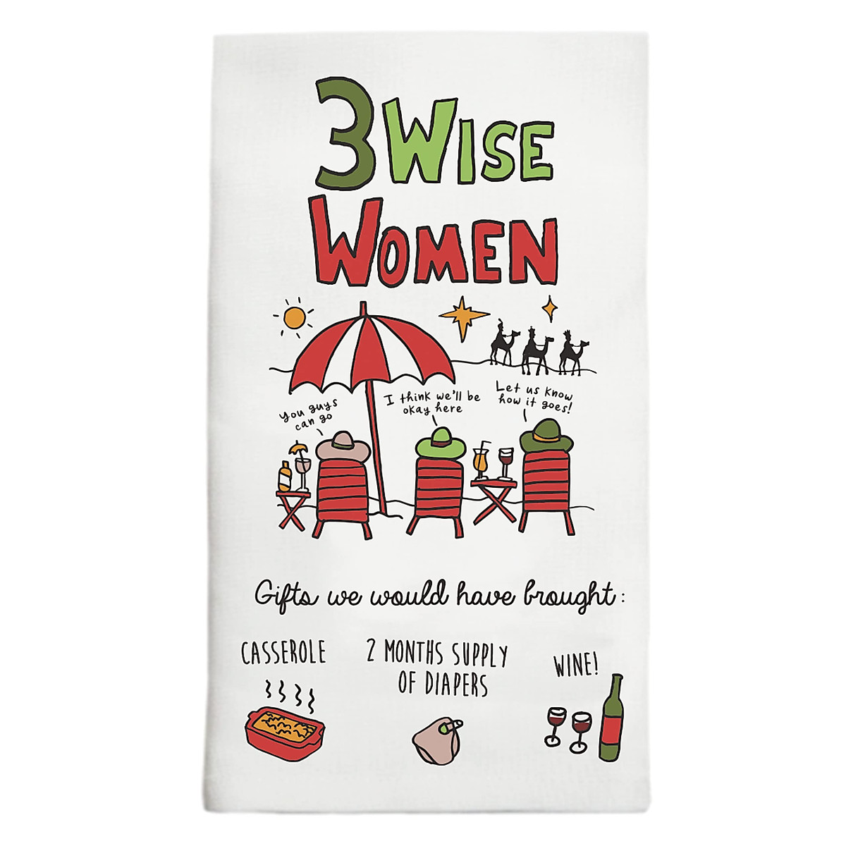 Enesco Our Name is Mud Three Wise Women at The Beach Tea Towel Dish Cloth, 18 x 28 Inch, Multicolor