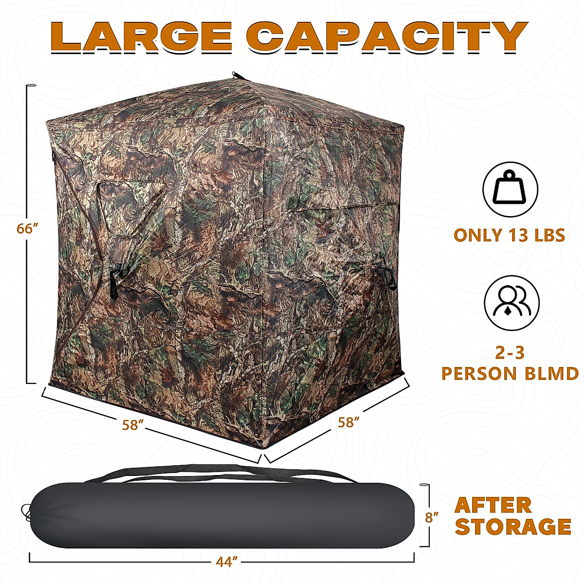 HUNT MONSTER Hunting Blind 1-3 Person with Tri-Leg Hunting Stool, 270 Degree See Through Pop up Ground Blinds for Deer Turkey Duck Hunting, Bow Hunting Adjust Windows with Silent Zipper(CAMO 2)