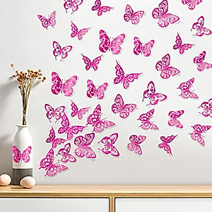 3D Butterfly Wall Decor 60pcs 5 Styles 3 Sizes Butterflies Wall Sticker Removable DIY Hollow PVC Butterfly Wall Decals for Kids Baby Bedroom Girls Teens Nursery Classroom Wedding Birthday Cake Party