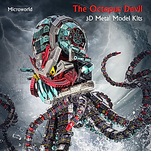 Microworld 3D Metal Puzzle, Mechanical Octopus Devil Challenge Metal Model Kits, Metal Kits Brain Teaser DIY Art Craft Home Decor Gift Toys for Adult Men