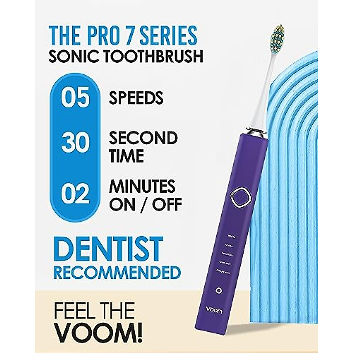 Voom Sonic Pro 7 Electric Toothbrush for Adults, Sonicare Electric Toothbrush with 40000 VPM w/ 5 Deep Clean Modes, Rechargeable Toothbrushes Fast Charge 4 Hours Last 8-Weeks
