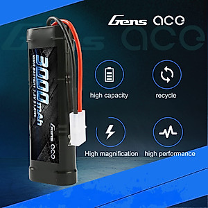 Gens ace 7.2V 3000mAh NiMH Battery High Power Rechargeable Low-self Discharge with Tamiya Plug for RC Cars Truggy Tank Electric RC Monster Truck Buggy Traxxas LOSI Associated HPI Tamiya Kyosho