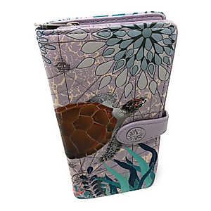 Shag Wear Sea Turtle Large Animal Wallet for Women and Teen Girls Vegan Faux Leather 7" Light Purple