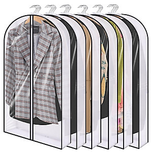 JOHOUSE Garment Bags for Hanging Clothes, 40inch Clear Dress Suit Coats Jackets Shirts Hanging Clothes Storage for Closet Storage and Travel，6PCS