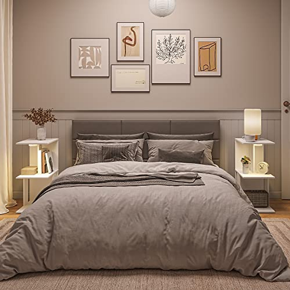 MAHANCRIS End Table with Charging Station and Black Beside Table, Narrow Side Table for Small Spaces, White Slim Nightstand with Light, Beside Table,for Bedroom, Living Room ETWT18E01Z-ETHB77E01