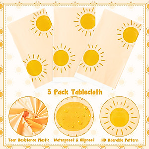 G1ngtar 3Pcs Boho Sun Birthday Party Tablecloths Boho Hippie Sunshine Disposable Plastic Waterproof Rectangular Table Covers First Trip Around The Sun Party Decorations Baby Shower Supplies