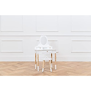 Le Toy Van - Wooden Vanity Table with Vanity Mirror and Vanity Chair - Bedroom Furniture - Victorian Style Oval Dressing Table Mirror - Desk with Drawers and Vanity Stool - Kids Aged 3 Years +