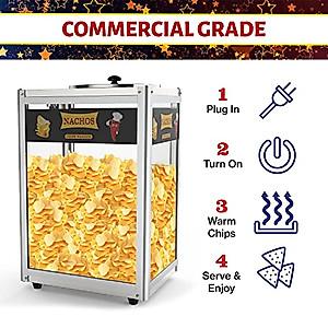 Nacho Warmer Commercial Nacho Station Display,Stainless Steel Frames,Keeps Chips Warm and Fresh for Hours(Included 3 Styles Banner Stickers)