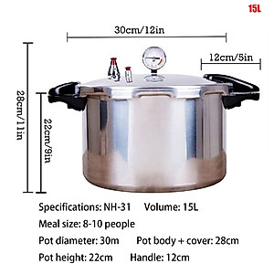 GHKWXUE 15quart High capacity pressure cookers with cooking rack canning canner gauge Explosion proof safety valve Extra-large size great for big jobs,Compatible:natural gas-open flame,silver,(NH-31)