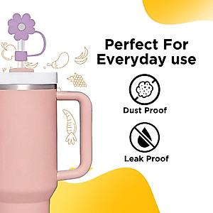 Astra Shop 6-Pack Easter Straw Cover Caps for Stanley Cup - Silicone Toppers for 30&40 Oz Tumbler, Dust-Proof Reusable Tips Lids - Includes Strawberry, Star, and Smiling Face Shapes