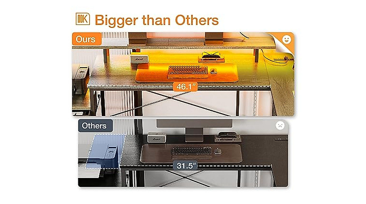 ODK L Shaped Desk with LED & Power Outlet for Home Office